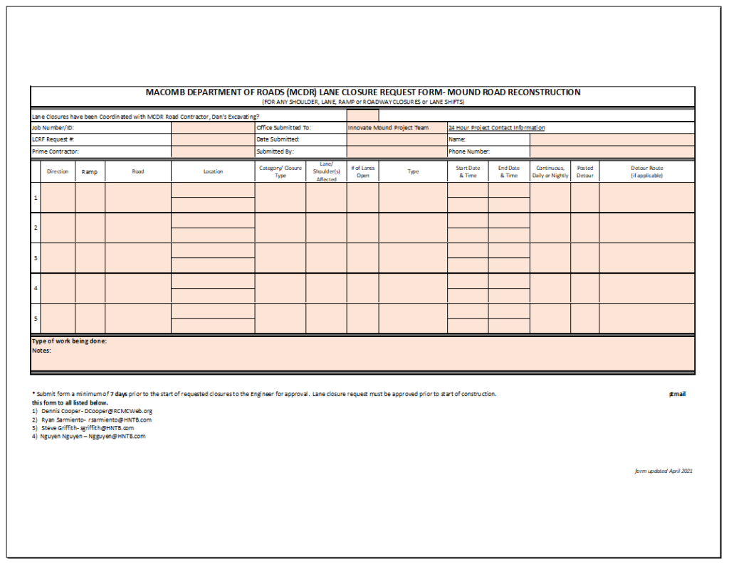 Macomb County Department of Roads Lane Closure Request Form - Mound ...
